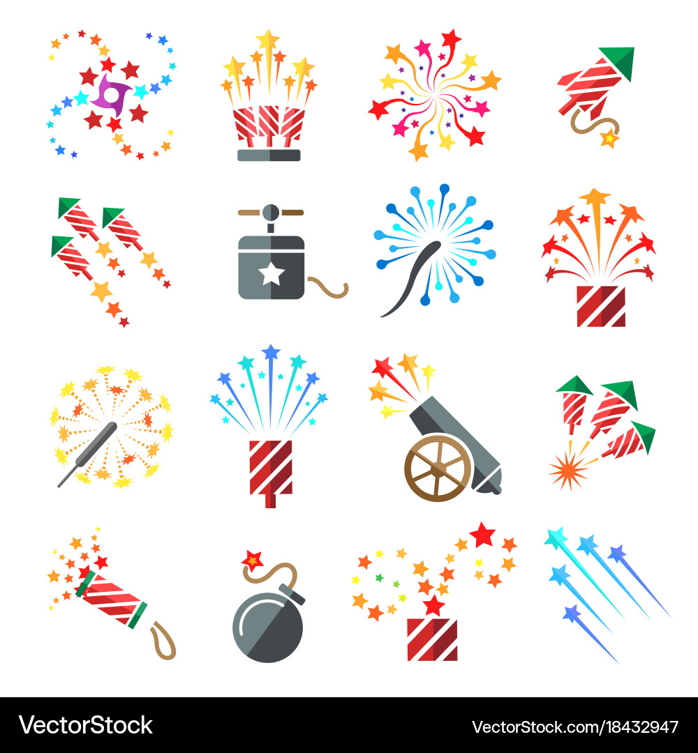 Pyrotechnic colored icons Royalty Free Vector Image