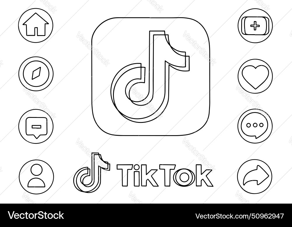 Tiktok social networks one line Royalty Free Vector Image