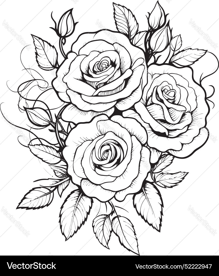 Whimsical bloom elegant rose design in black logo Vector Image