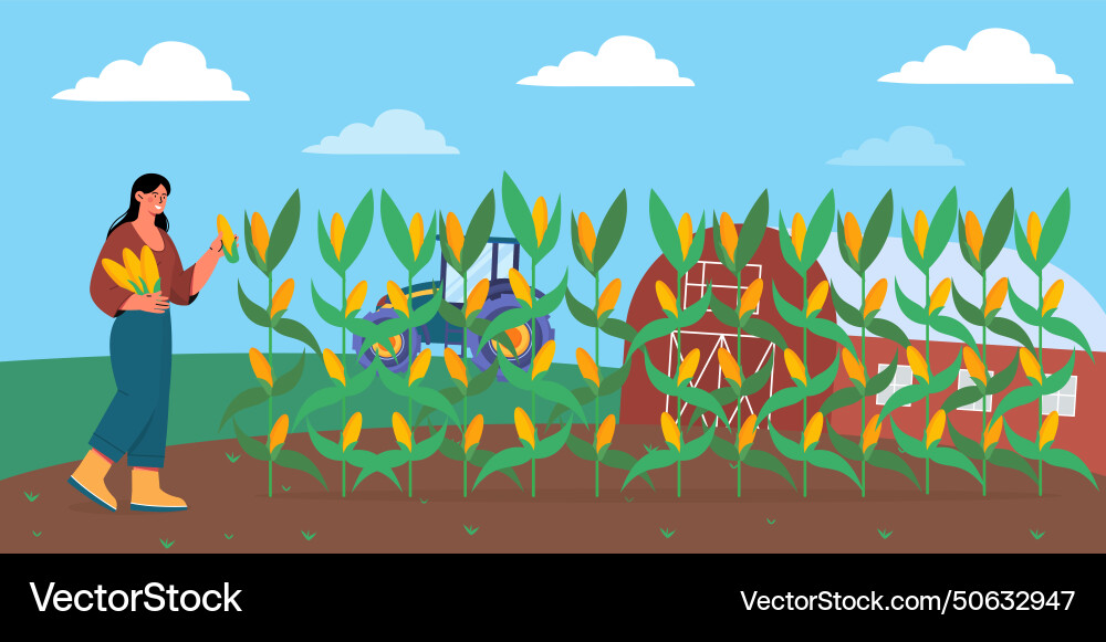 Woman harvesting corn Royalty Free Vector Image