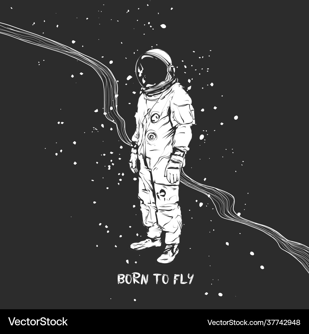 Astronaut full body realistic drawing Royalty Free Vector