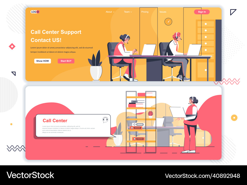 Call center landing pages set Royalty Free Vector Image