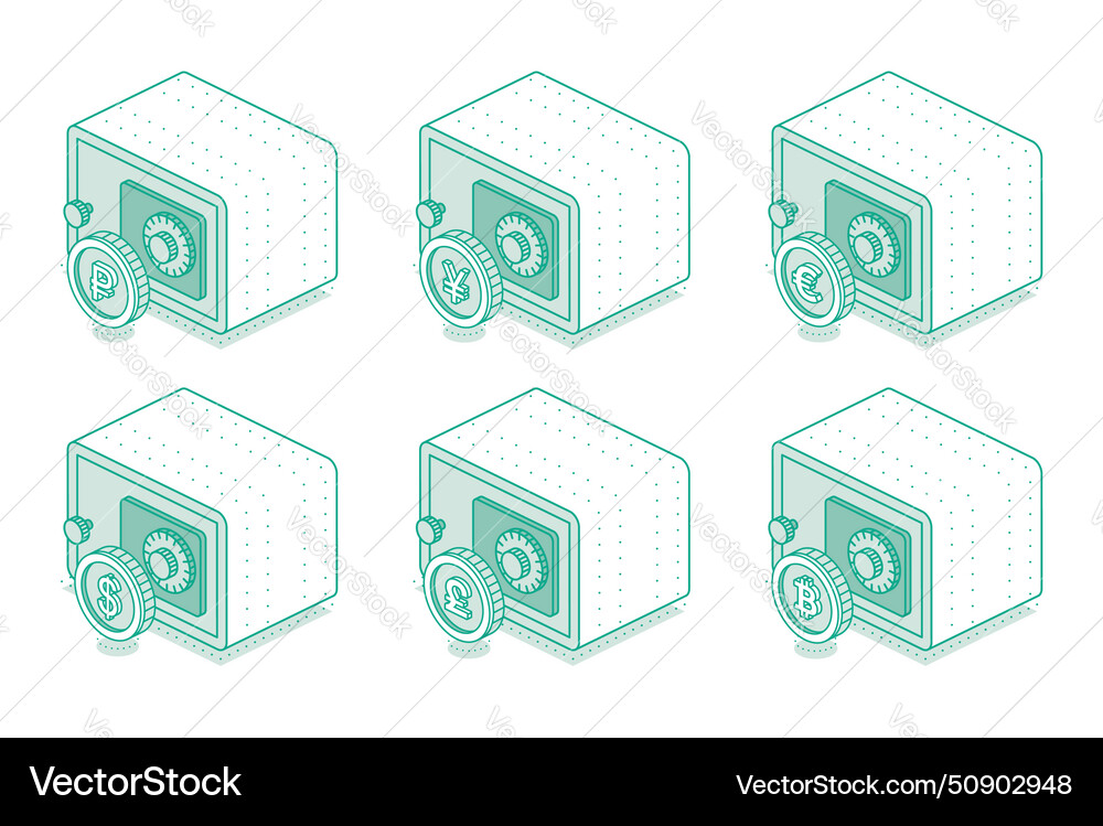 Collection of isometric safes with different Vector Image