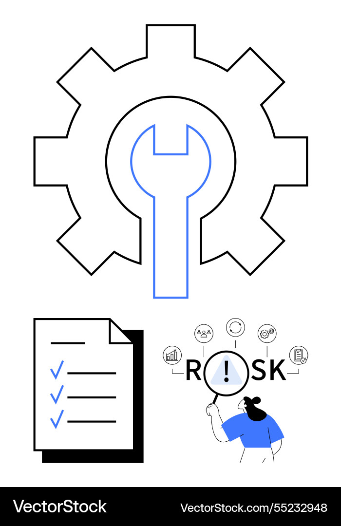 Gear with wrench checklist and risk assessment Vector Image