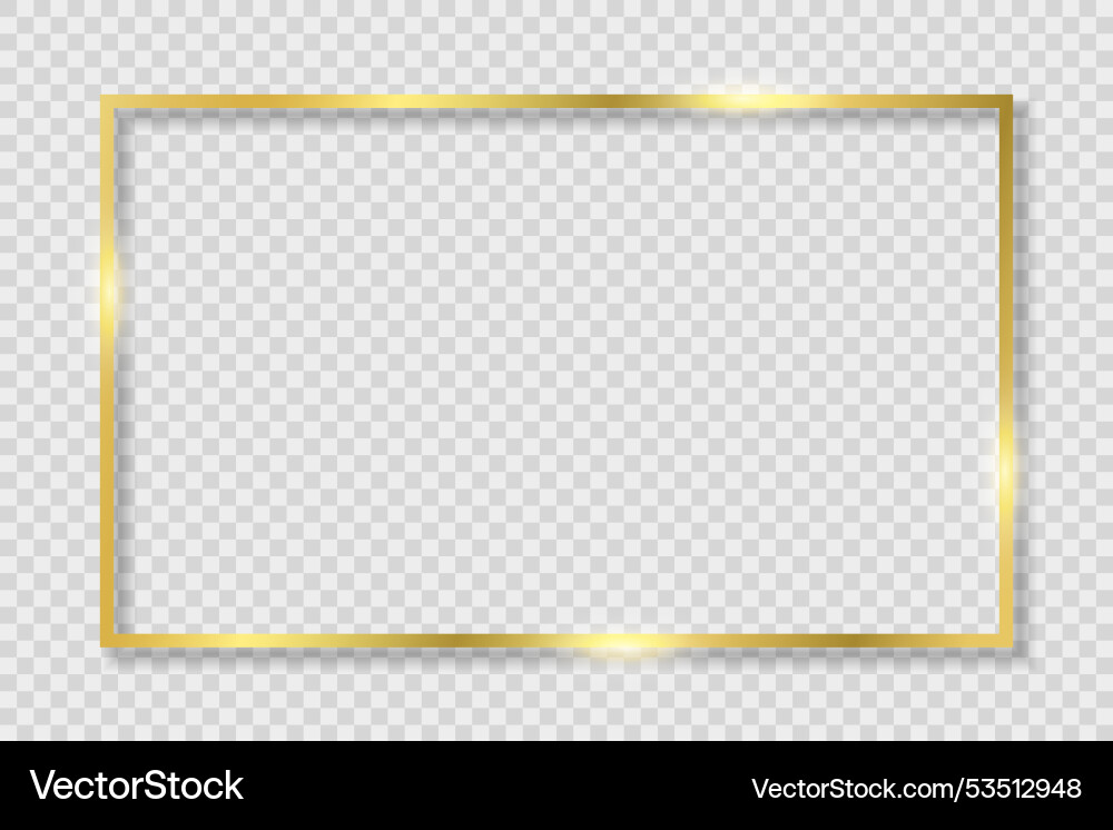 Gold rectangle frame with shiny light Royalty Free Vector