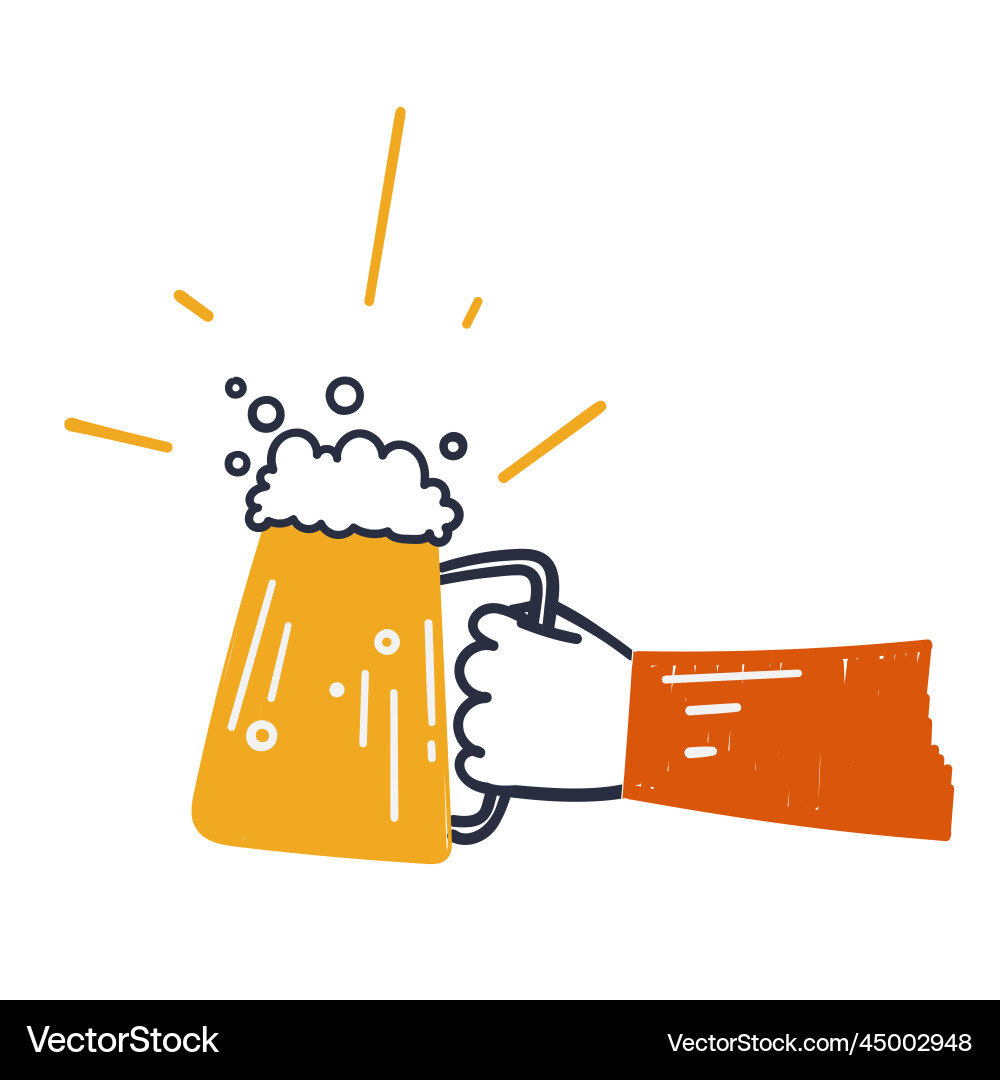 Hand drawing doodle holding beer Royalty Free Vector Image