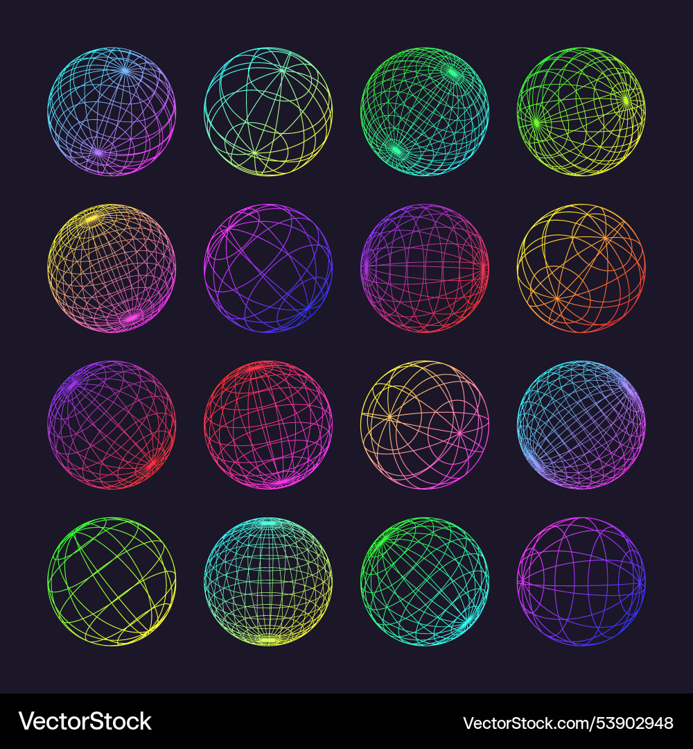 Neon wireframe shapes lined sphere perspective Vector Image