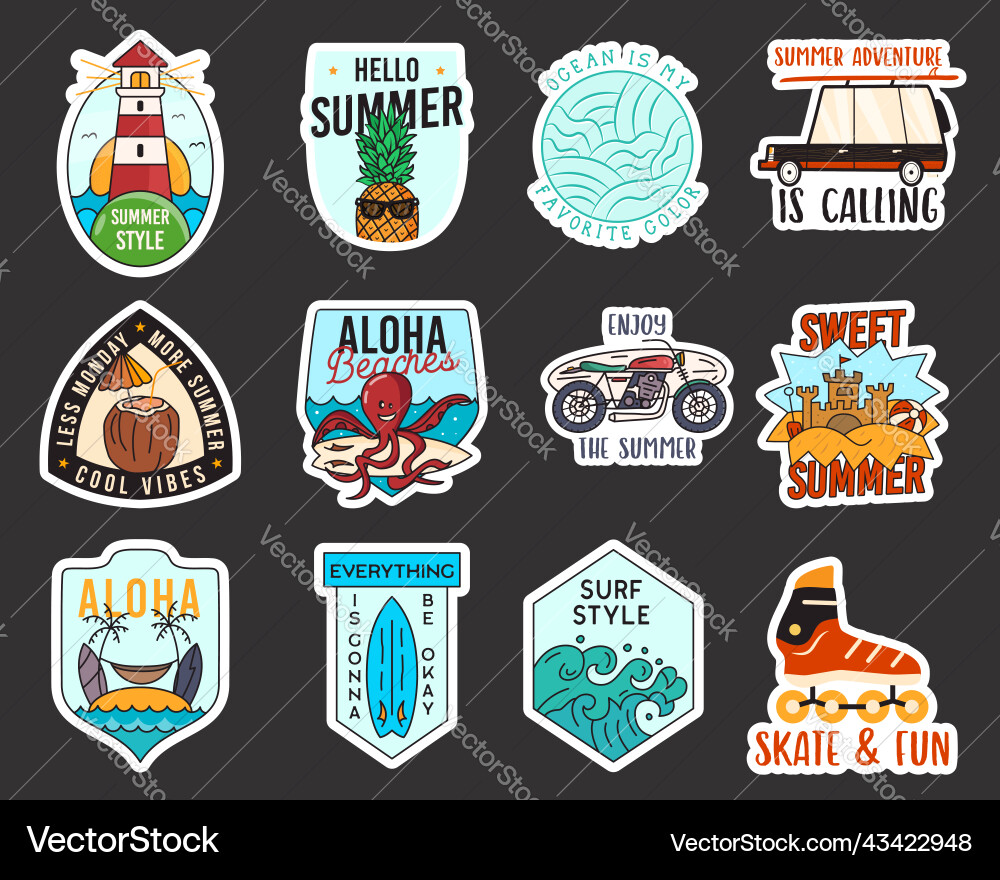 Summer adventure stickers design bundle travel Vector Image