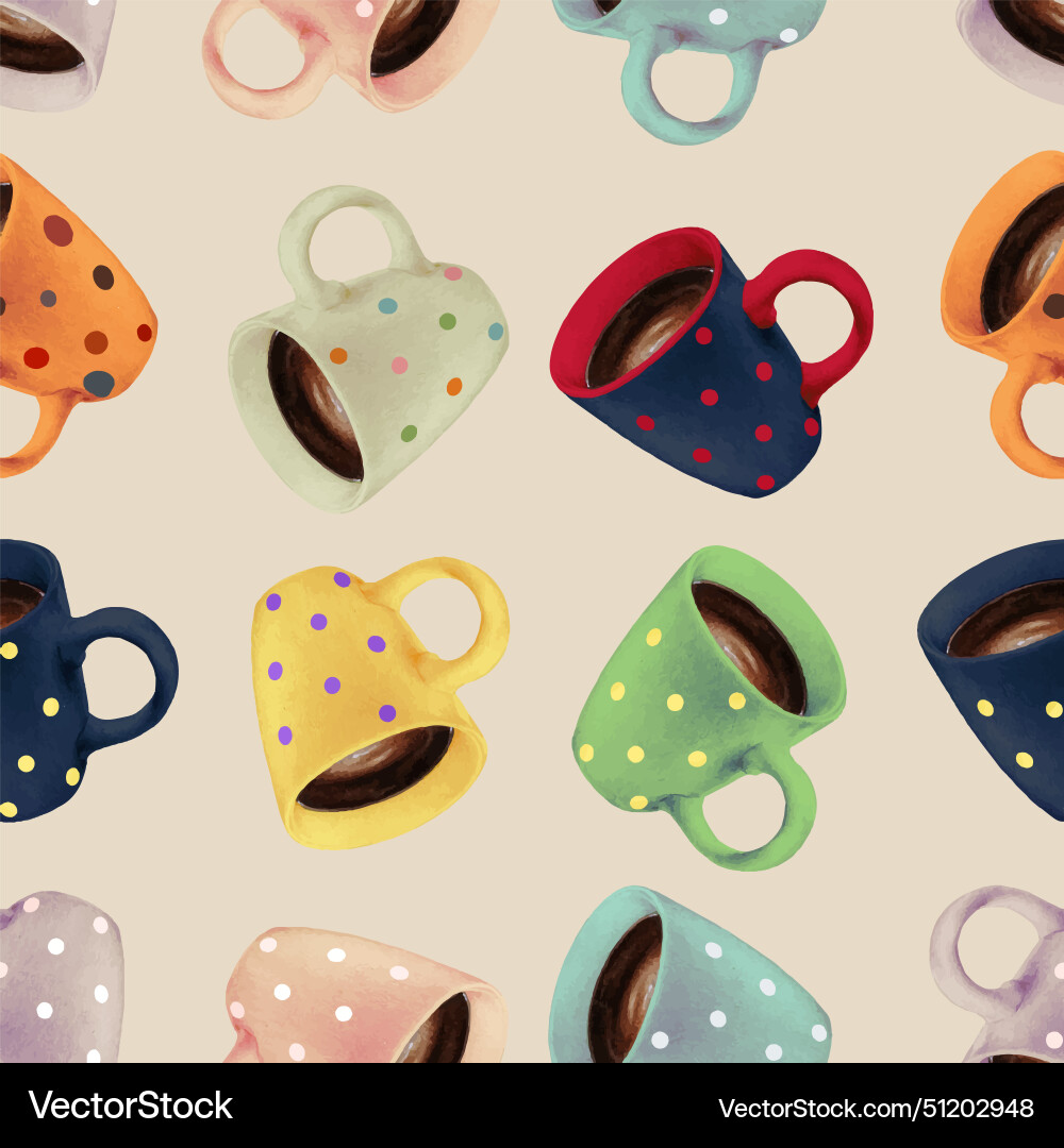 Watercolor of colored mugs pattern Royalty Free Vector Image
