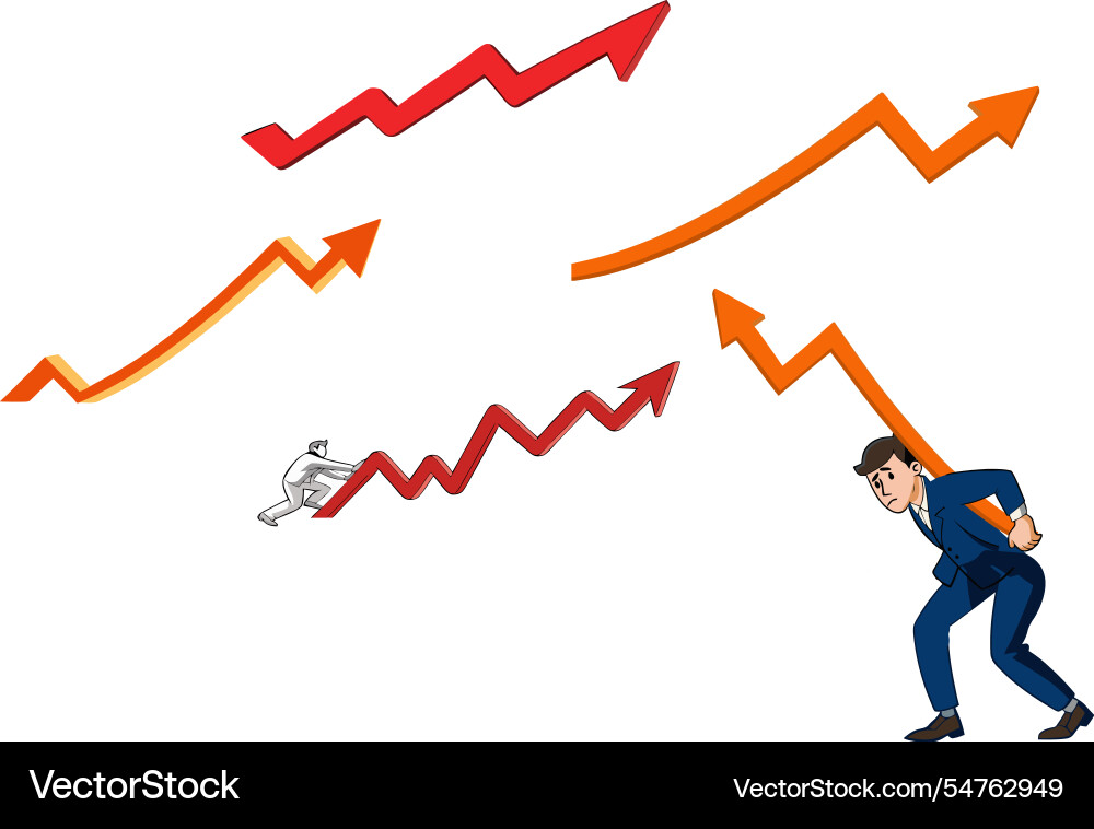 Businessmen supporting and pushing positive trend Vector Image