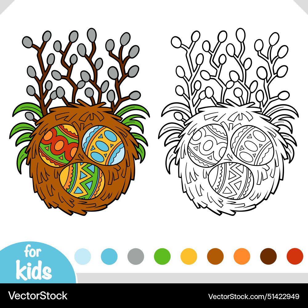 Coloring book for children easter birds nest Vector Image