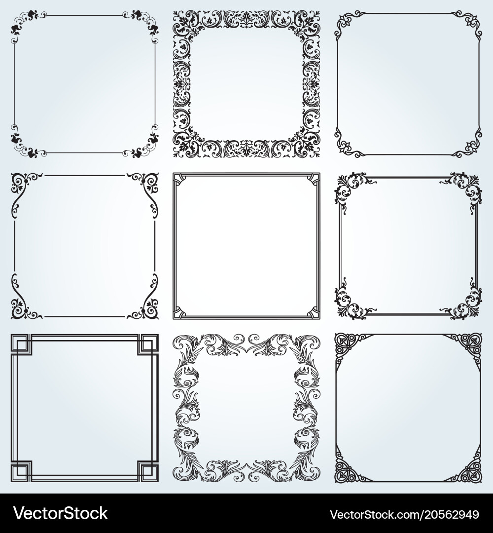 Decorative frames and borders square set Vector Image