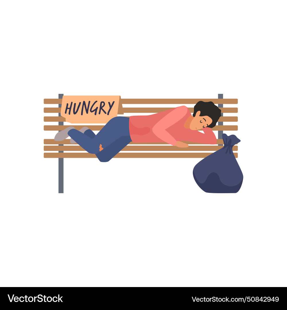 Homeless poor man sleeping on city park bench Vector Image