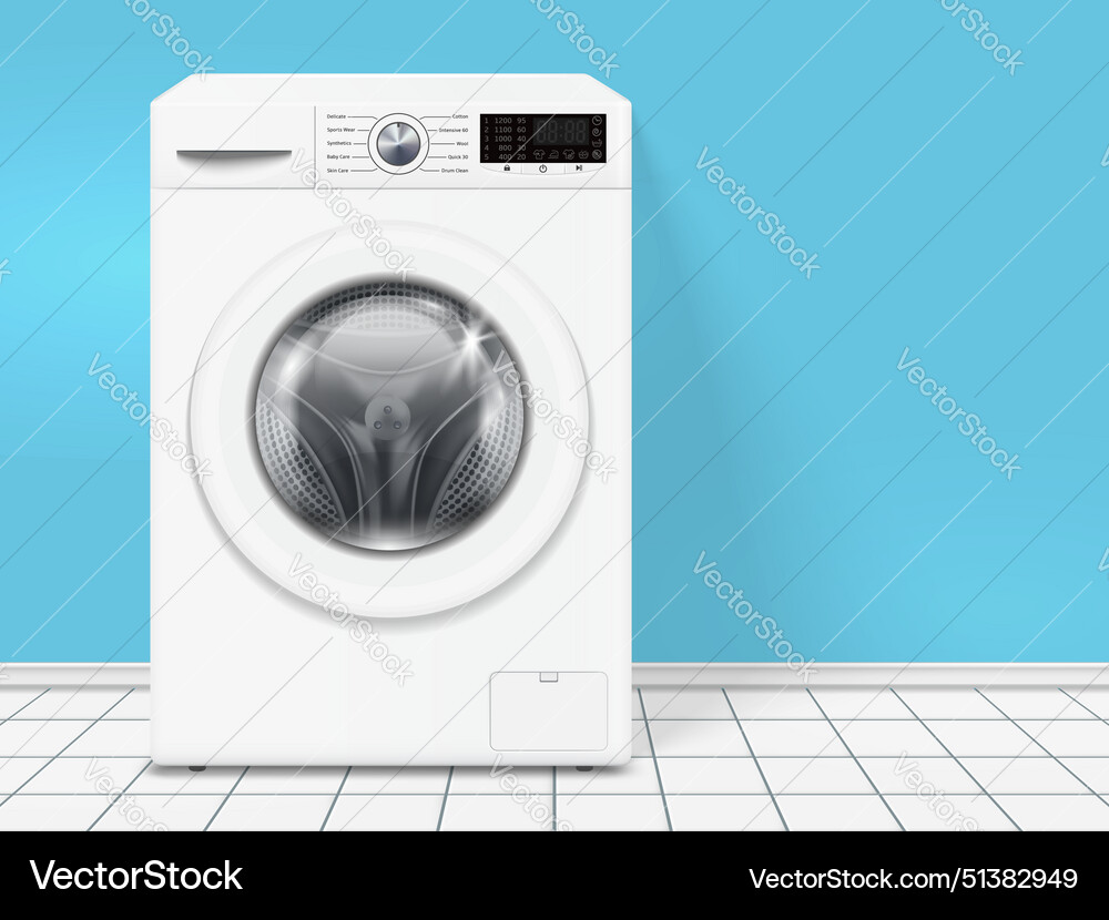 Realistic white front loading washing machine Vector Image