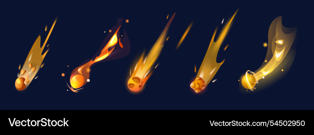 Asteroid comet fall on high speed with fire trail Vector Image