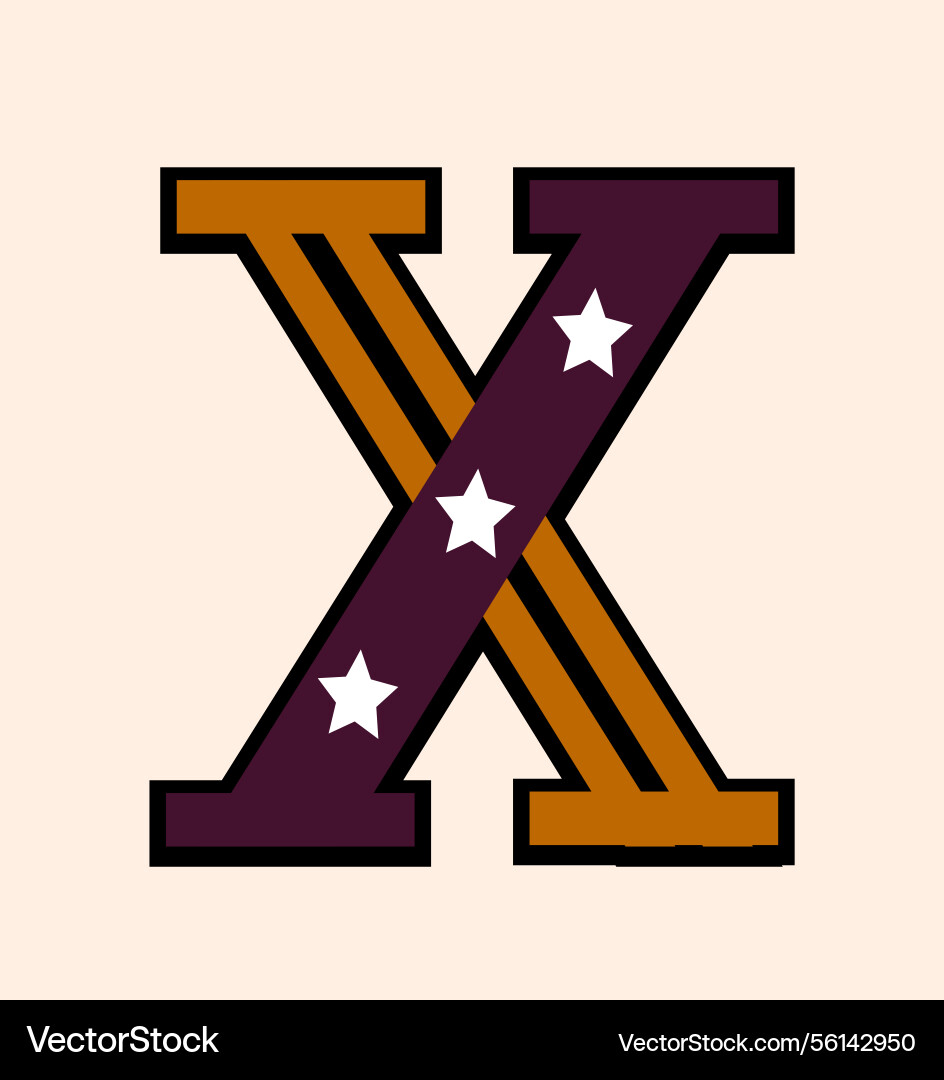 Bold letter x with stars design Royalty Free Vector Image