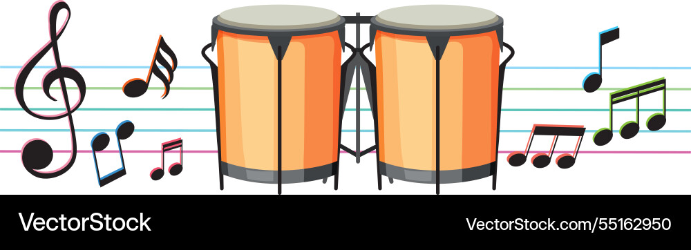 Colorful music notes surround two conga drums Vector Image