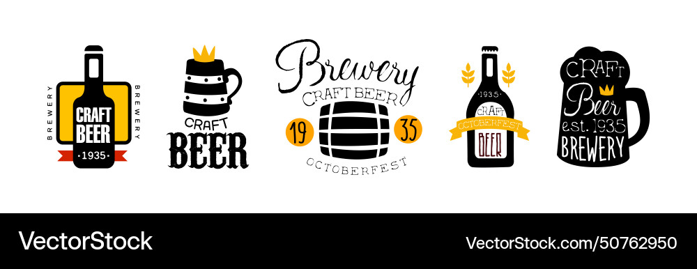 Craft beer brewery label design and emblem Vector Image