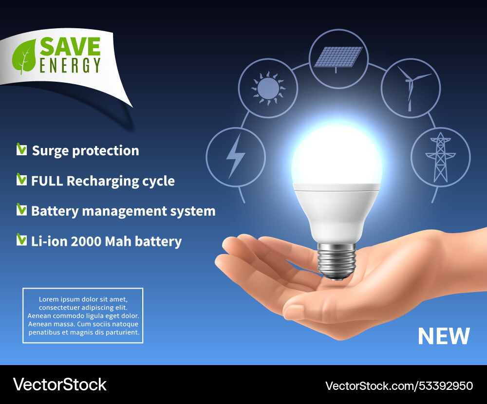 Energy saving light bulbs poster consumption Vector Image
