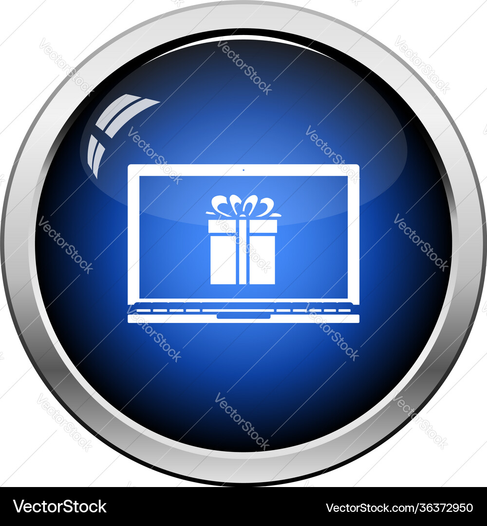 Laptop with gift box on screen icon Royalty Free Vector