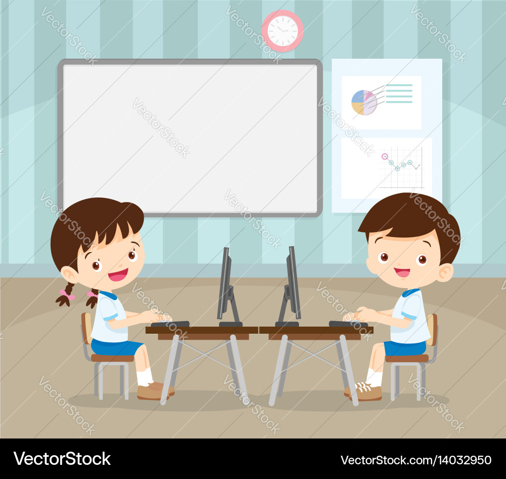 Students learning with computer Royalty Free Vector Image