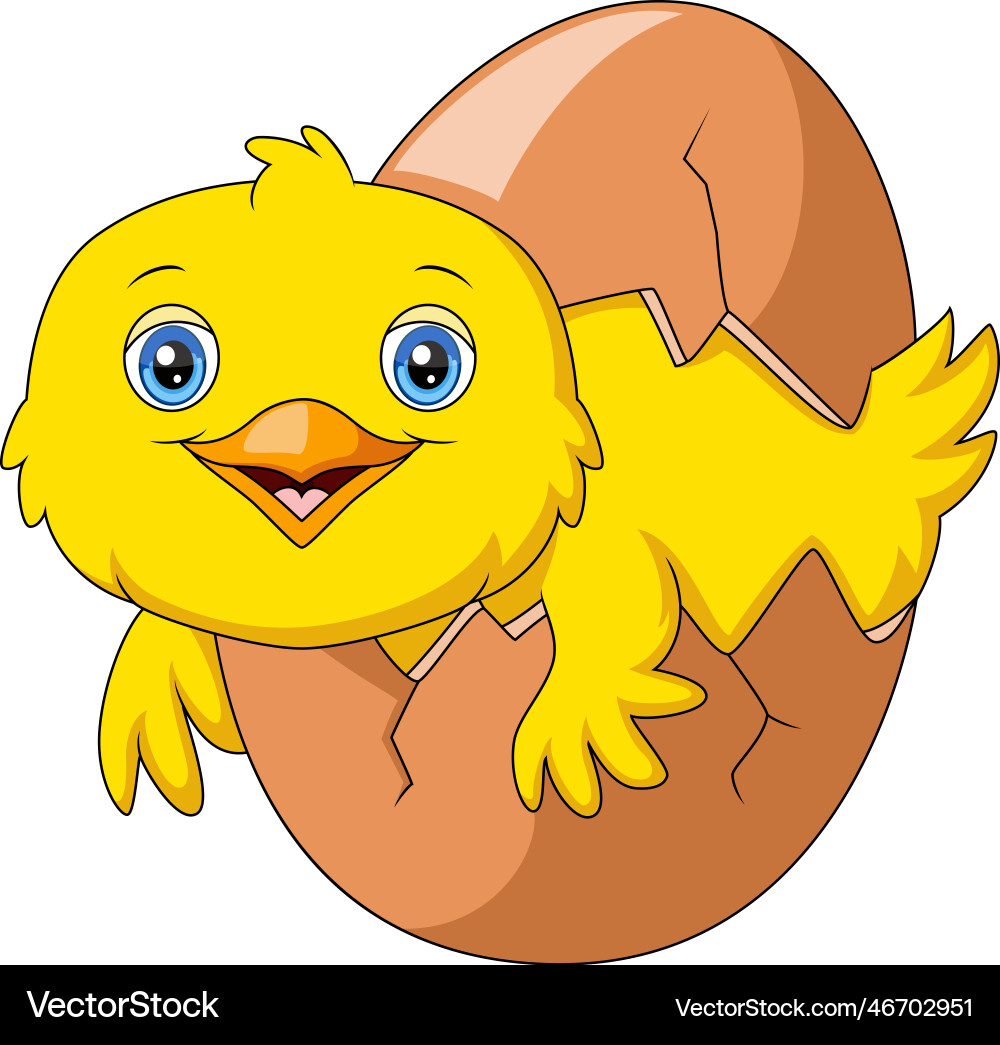 Cute little chick cartoon hatching out the egg Vector Image