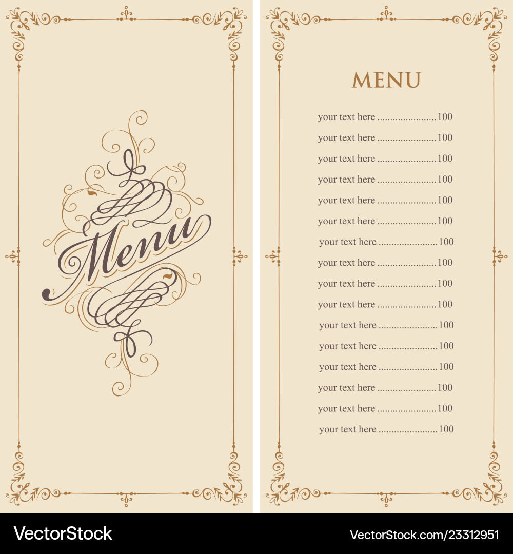 Menu for the restaurant in retro baroque style Vector Image