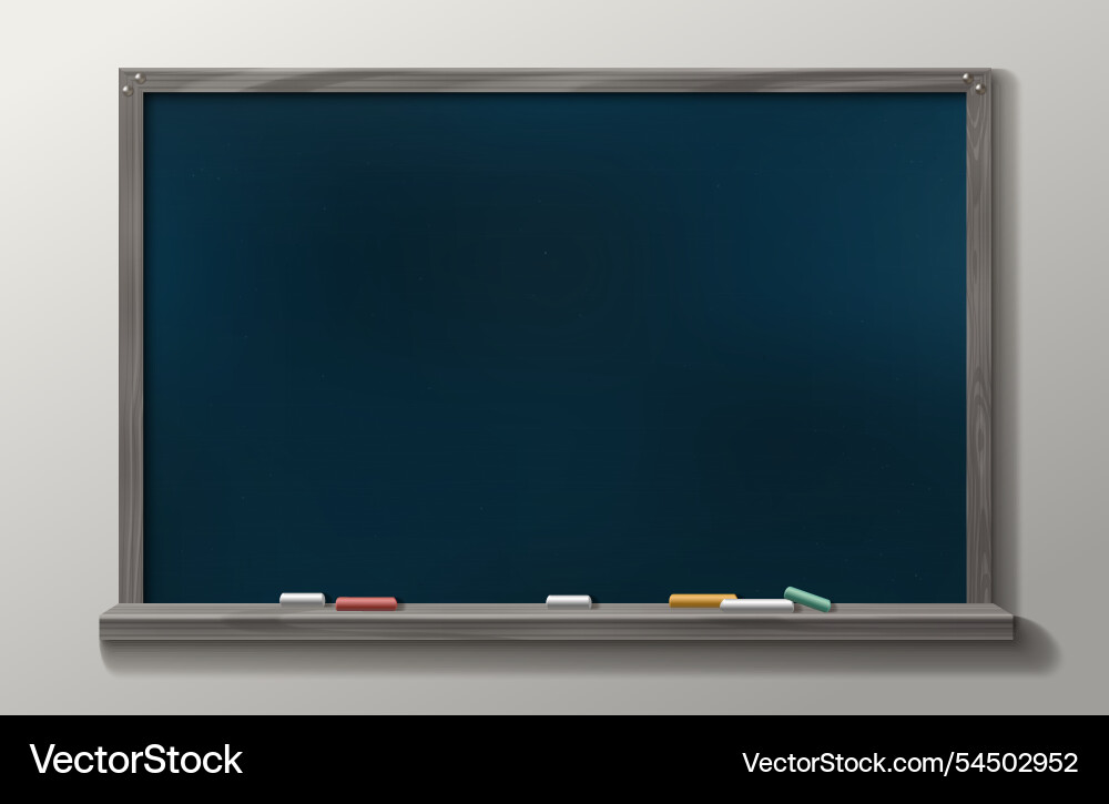 Blue school board with wooden frame and chalk Vector Image