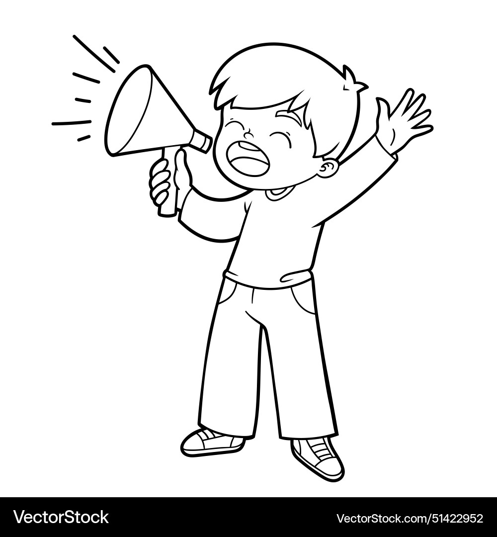 Coloring book for kids boy shouting through Vector Image