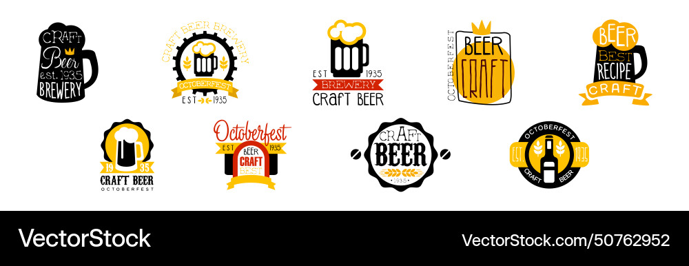 Craft beer brewery label design and emblem Vector Image