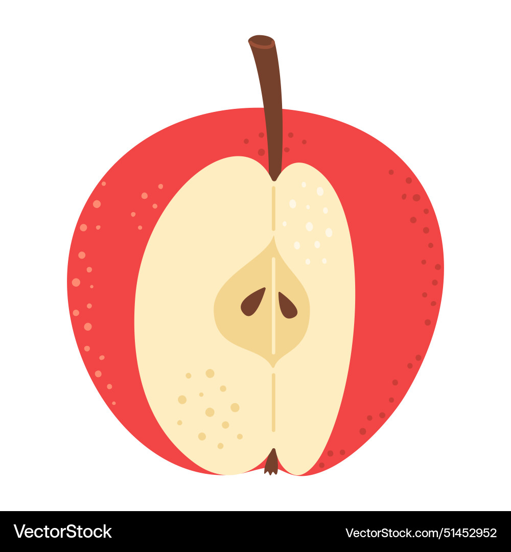 Cut red apple cartoon icon hand drawncartoon Vector Image