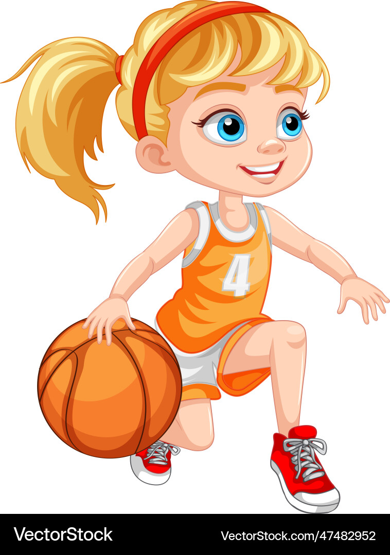 Cute girl playing basketball Royalty Free Vector Image
