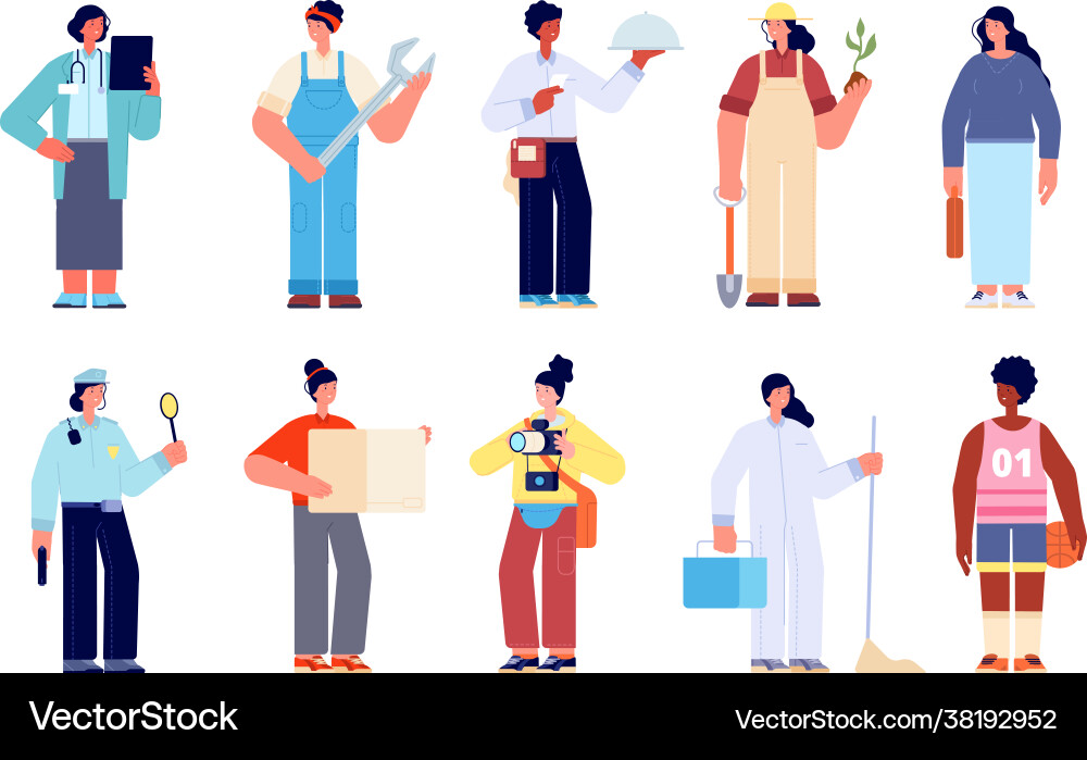 Female professionals characters working Royalty Free Vector