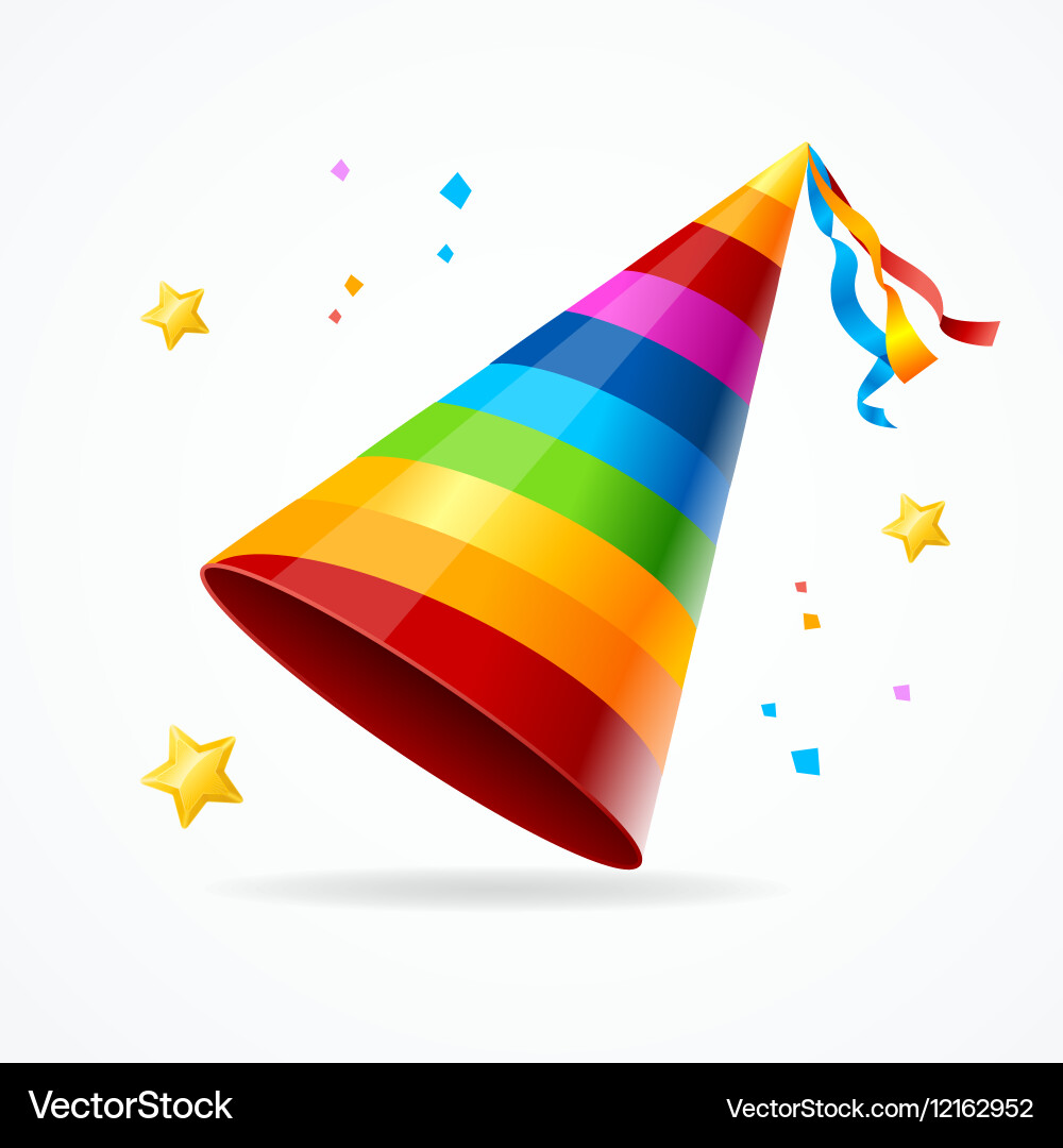 Realistic party hat with a rainbow pattern Vector Image