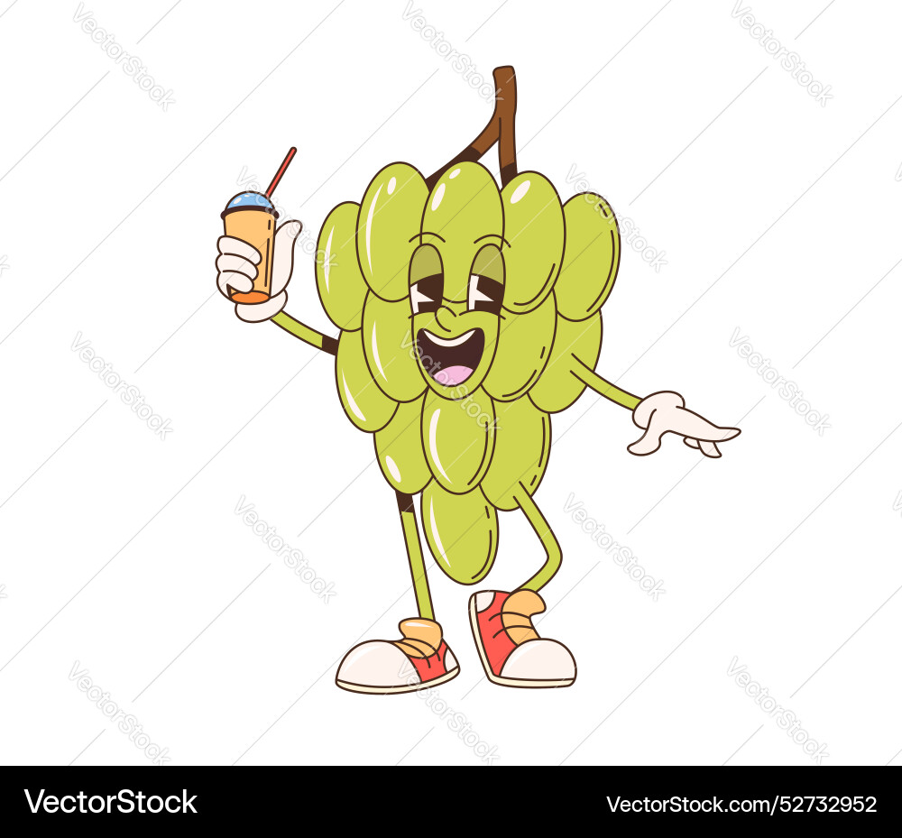 Retro cartoon groovy grape fruit funny character Vector Image