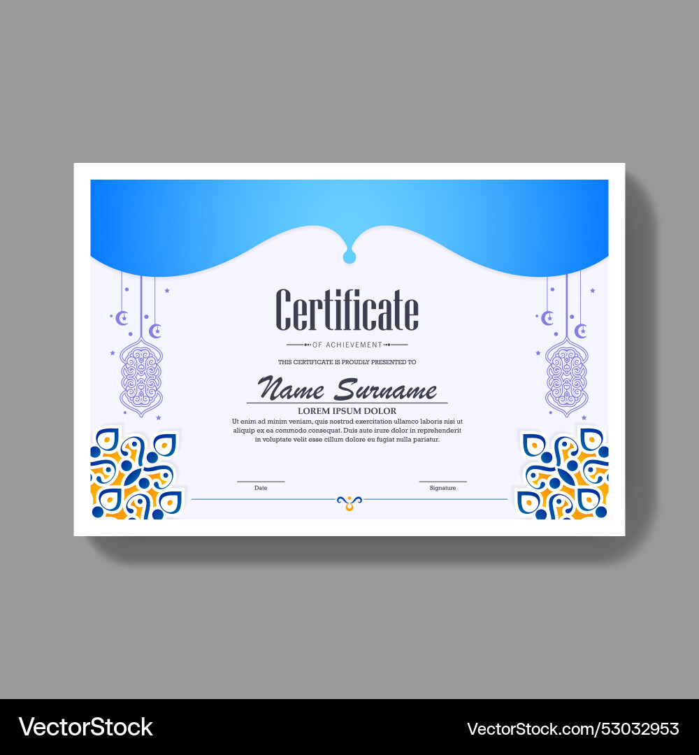 Colorful islamic ramadan award certificate Vector Image