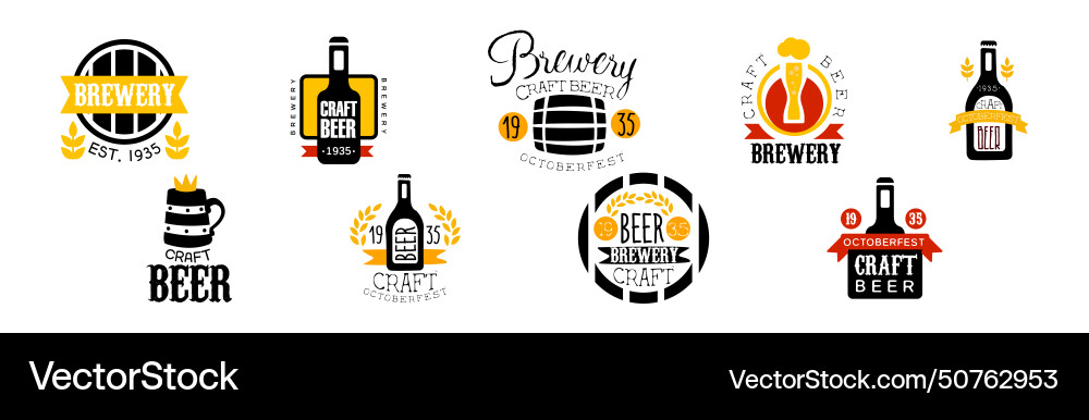 Craft beer brewery label design and emblem Vector Image