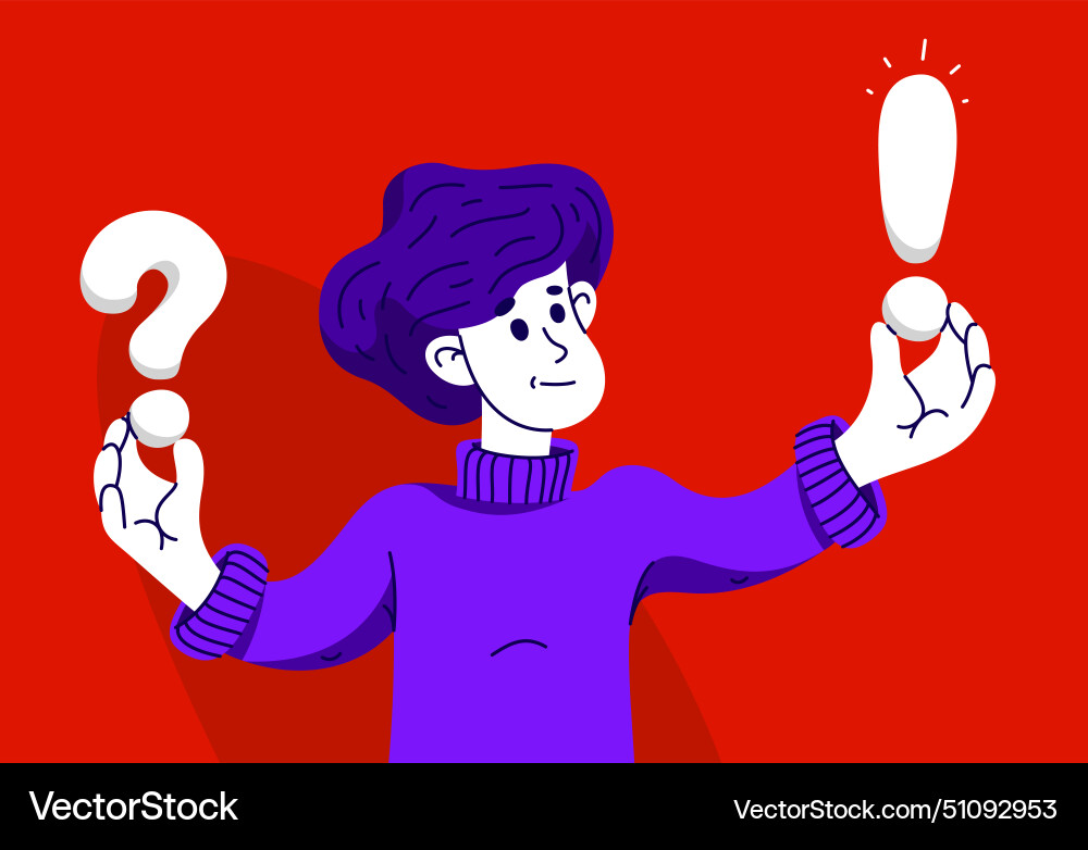 Young man having a doubt and question of person Vector Image