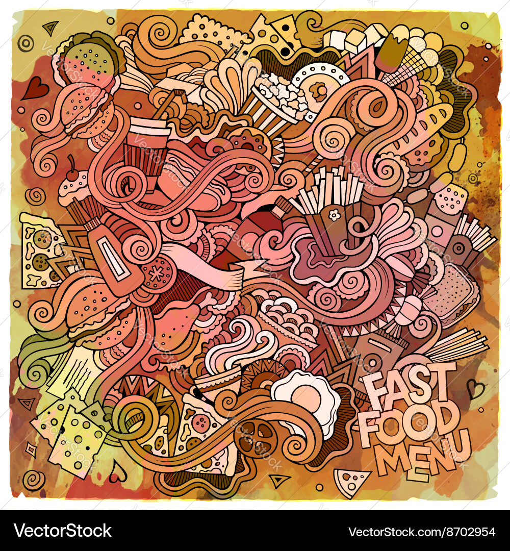 Fast food doodles Elemente Hintergrund Lizenzfreier Vektor