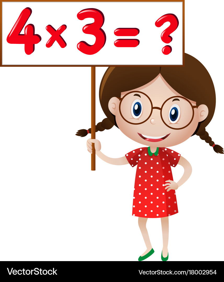 Girl holding sign with math problem Royalty Free Vector