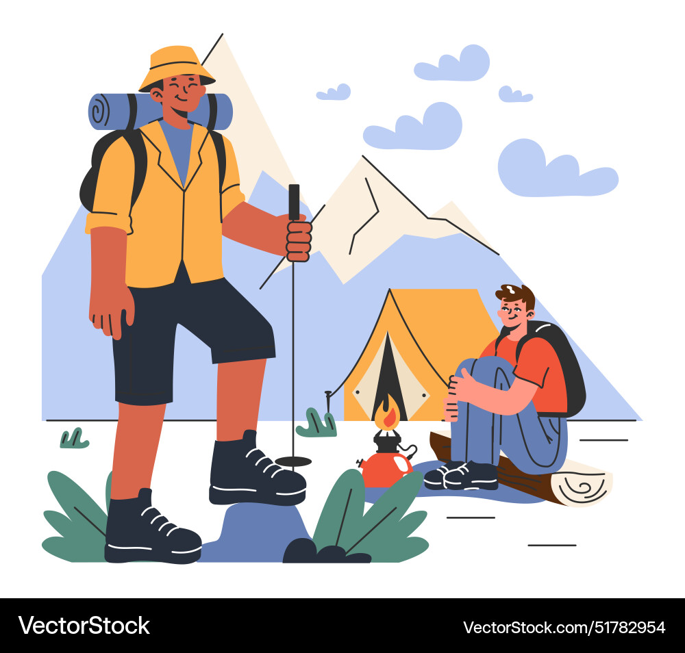 Mountaineering mountain climbers with backpacks Vector Image