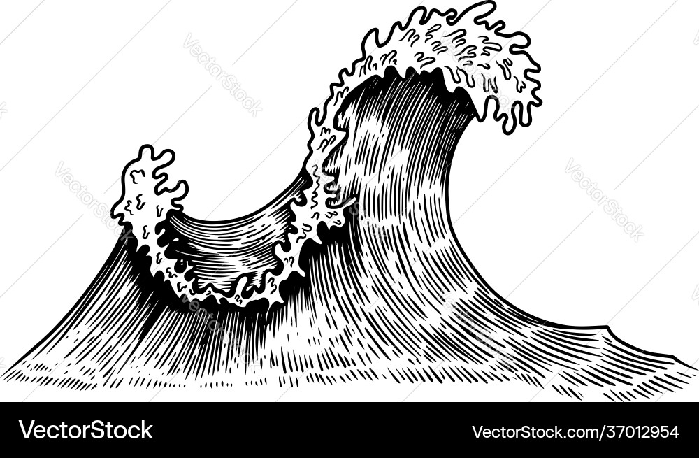Sea waves in engraving style design element Vector Image