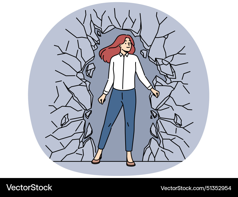 Successful businesswoman break stone wall Vector Image