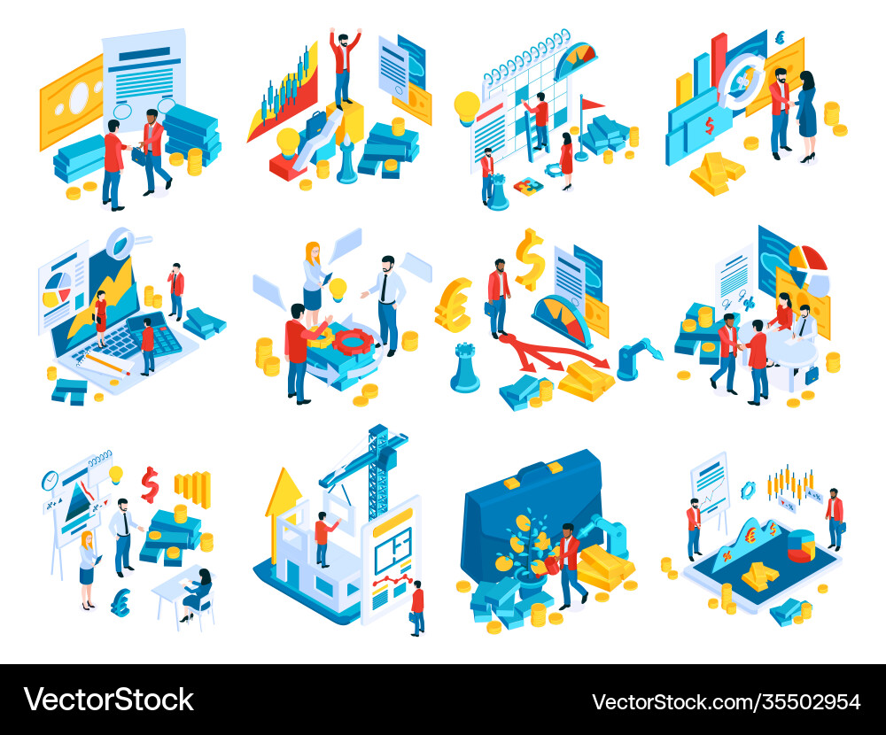 Successful investment isometric set Royalty Free Vector