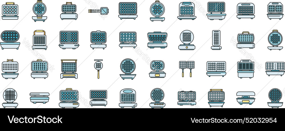 Waffle maker icons set color line Royalty Free Vector Image