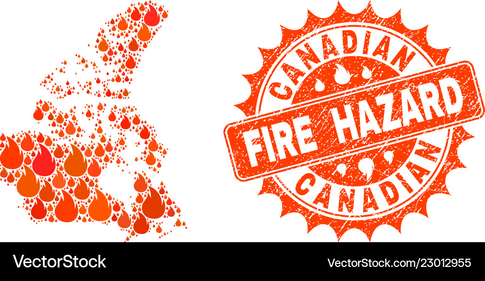 Collage of map canada burning and fire hazard Vector Image
