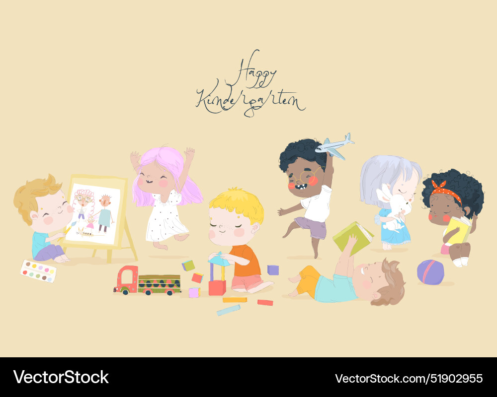Cute cartoon children playing together Royalty Free Vector