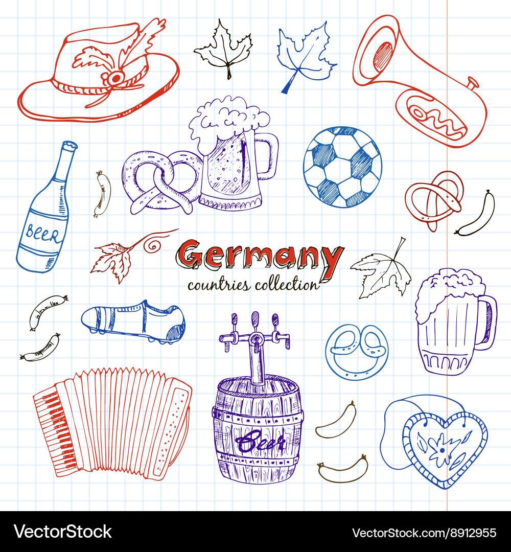 Hand drawn doodle germany travel set Royalty Free Vector