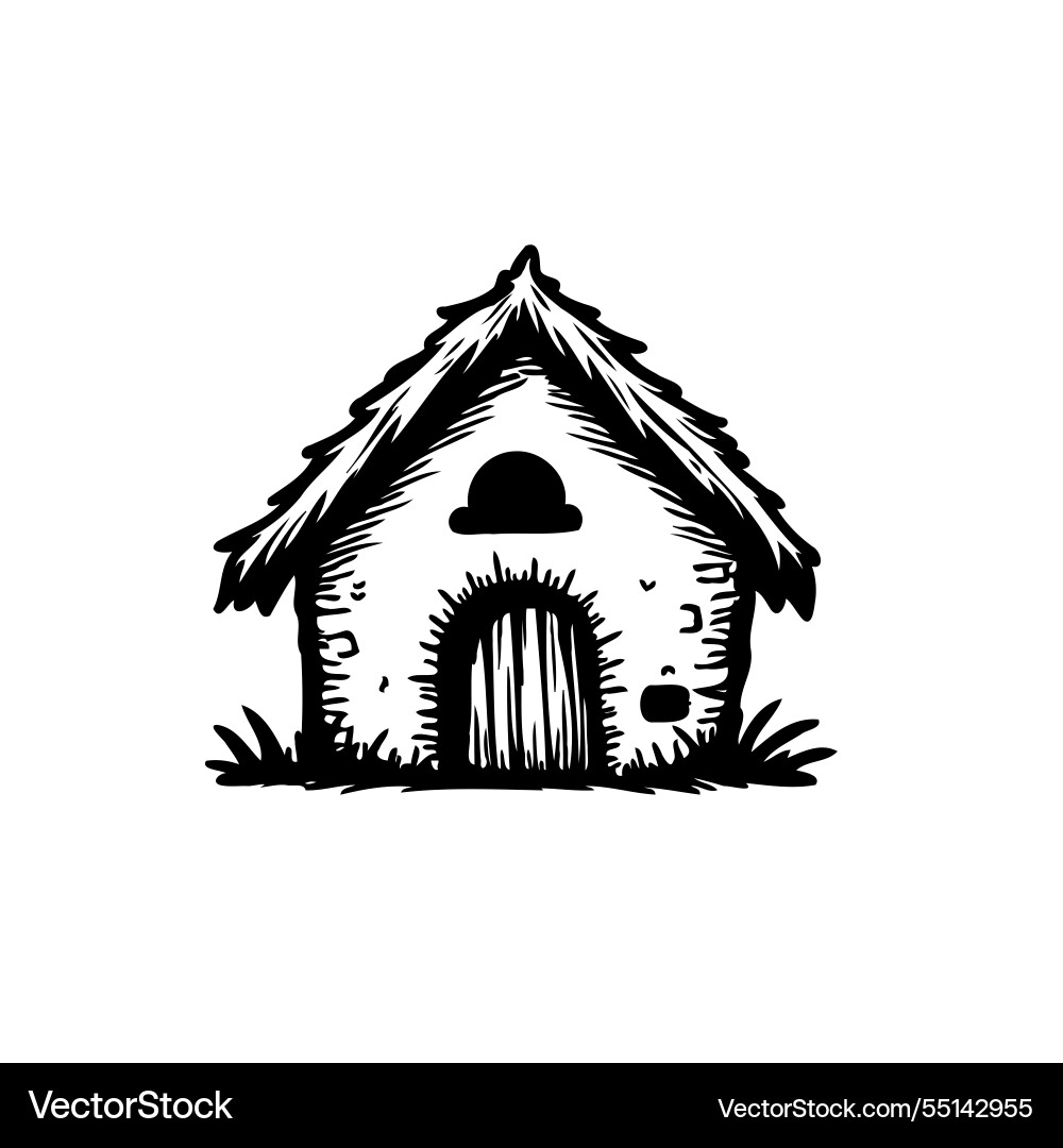 Hand drawn rustic thatched cottage Royalty Free Vector Image