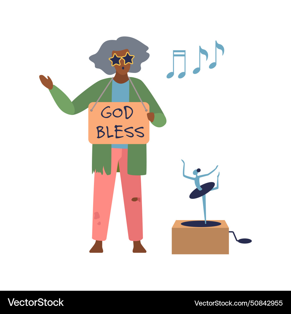 Homeless poor character begging for alms Vector Image